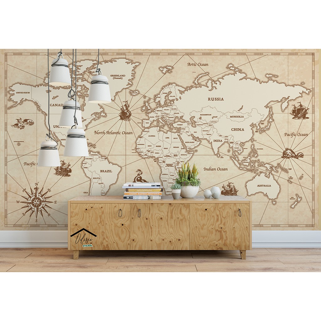 Jual Wallmural by Odisie - WORLD MAP | Shopee Indonesia