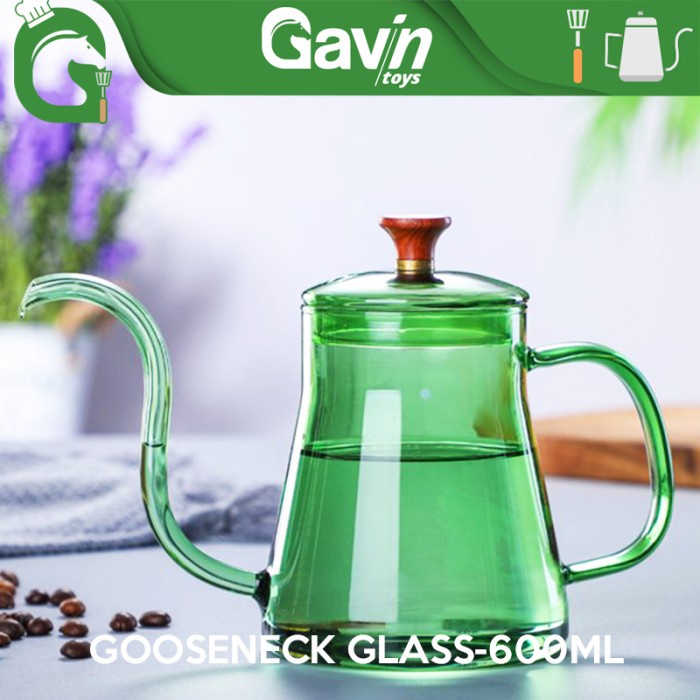 Jual Gooseneck Kettle Kaca 600ml Teko Leher Angsa Hijau Manual Brew ...