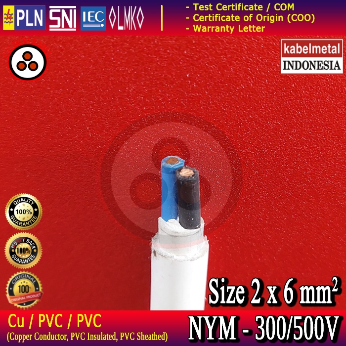 Jual Kabel NYM 2x6 mm2 @100 m KABEL METAL (KMI) /2x6 mm/2 x 6 mm2/2 x 6 mm/2x6/2 x 6 | Shopee ...