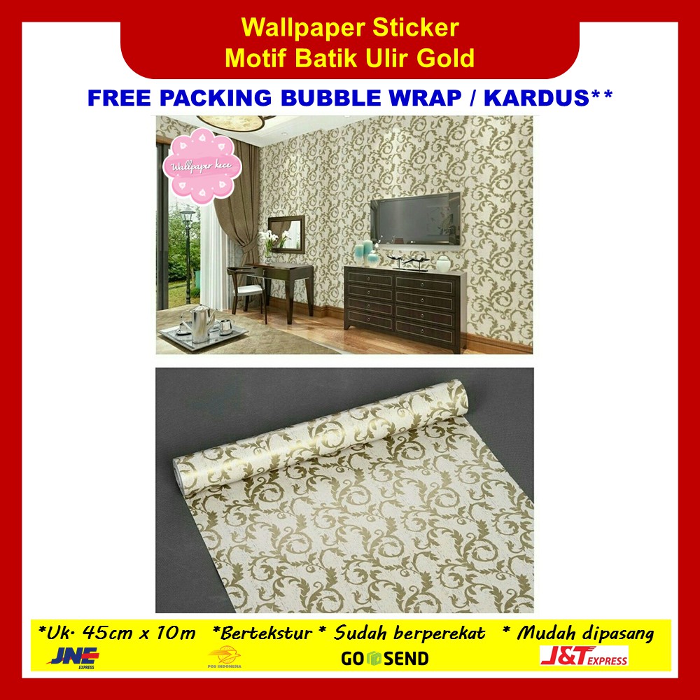 Jual STOCK HABIS Wallpaper Sticker Dinding Batik Ulir Gold Walpaper ...
