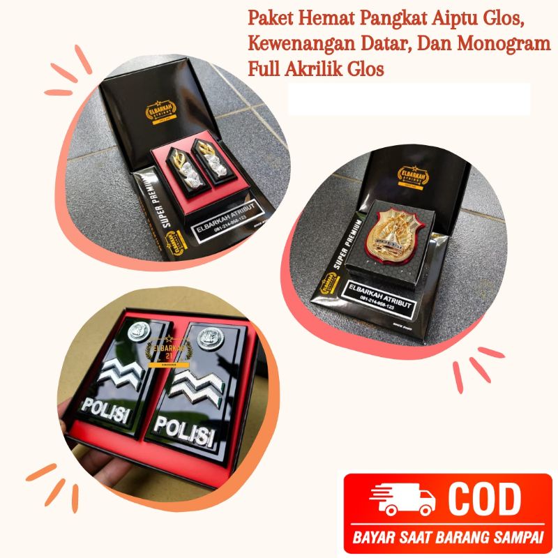 Jual Paket Hemat Pangkat Polisi Aiptu,Monogram Full Akrilik Hitam Glos ...