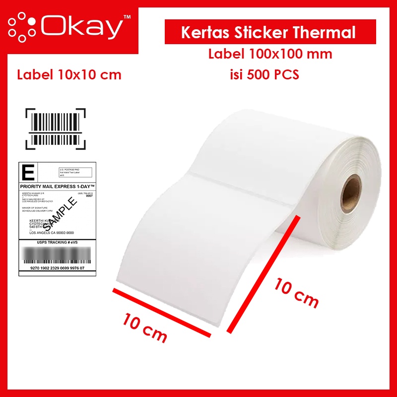 Jual kertas thermal label 100x100 mm 4x4 inch Sticker label Isi 500 pcs ...