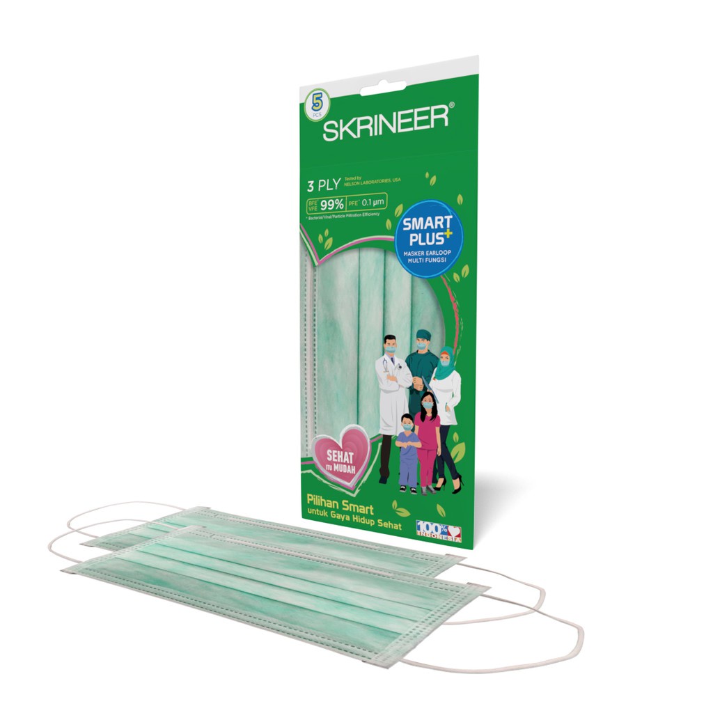 Jual Asaba Bandung - Skrineer Smart Plus Mask '5S 3Ply Earloop Green ...