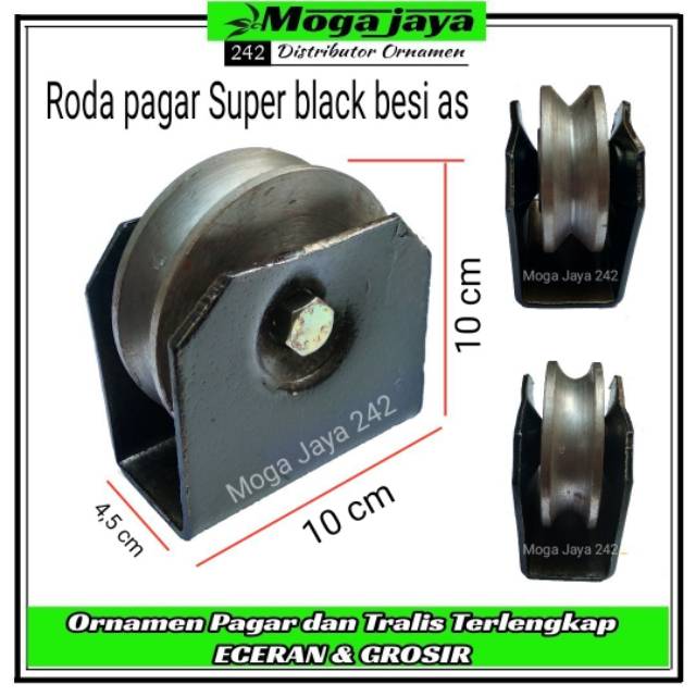 Jual Roda pintu gerbang roda pagar super black besi as ukuran 10cm roda ...