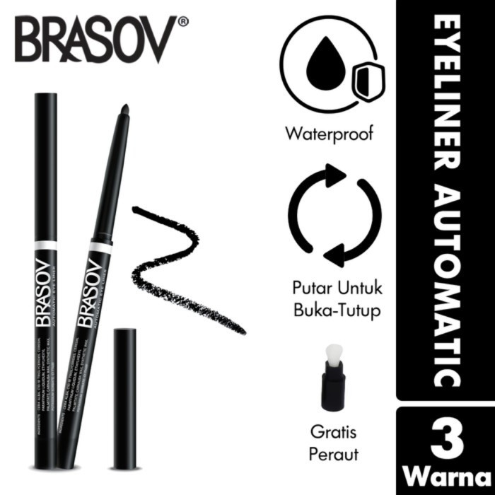 Jual Brasov Eyeliner Pen Perfect Black Waterproof || automatic pen ...