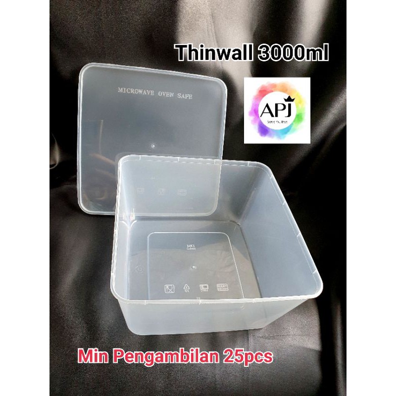 Jual Thinwall Square 3000ml Kotak Makan Plastik 3000ml Kotak