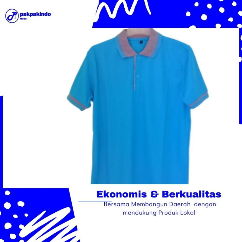 Jual BAJU KAOS POLO KERAH BIRU MUDA TURKISH KOMBINASI ABU-ABU POLOS ...
