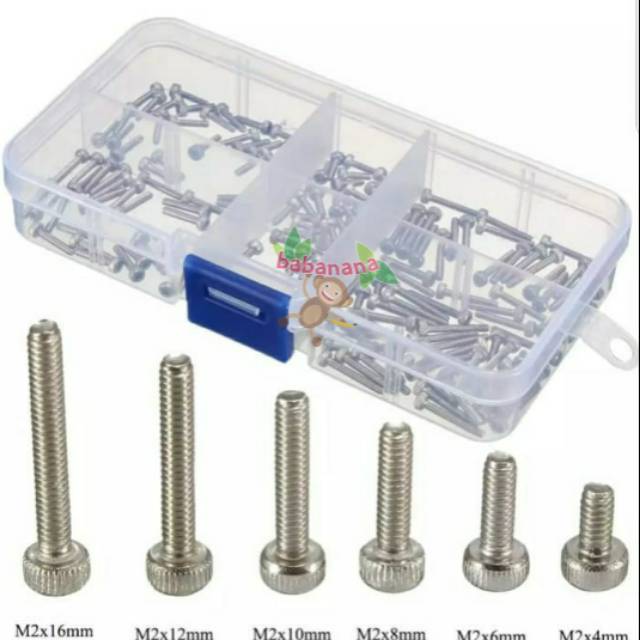 Jual M2 180pcs hex screw head silver assortment tool kit baut mur ...