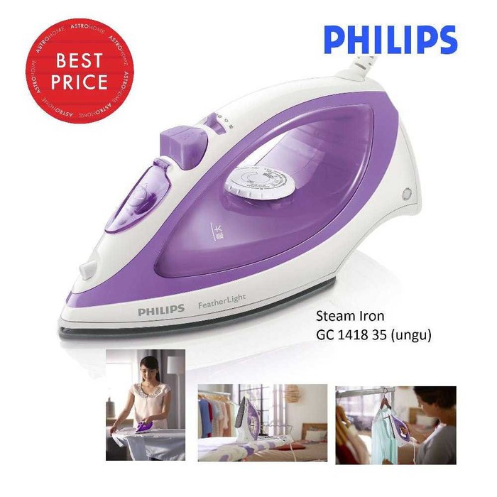 Jual Setrika Uap / Steam Iron Philips Feather Light GC-1418 - Ungu ...