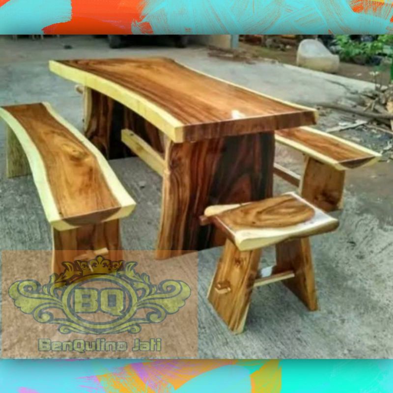 Jual Meja makan kayu trembesi/kayu meh meja cafe resto solid utuh tanpa ...