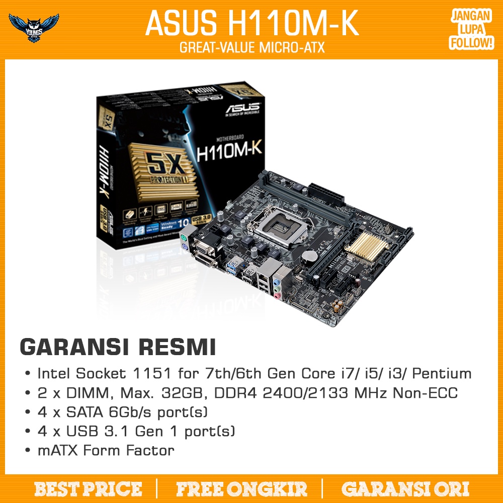 Jual Motherboard Asus H110M-K (Intel LGA 1151, DDR4, H110, mATX) Mainboard Prime | Shopee Indonesia