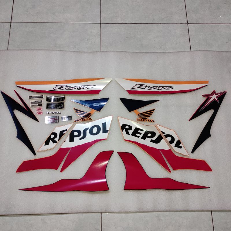 Jual Stiker stripping striping decal graphic Honda Blade repsol orange ...