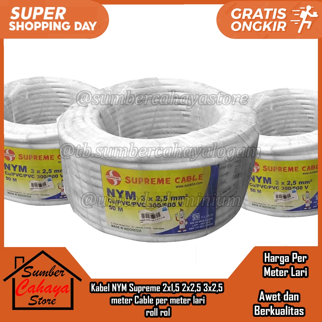 Jual Kabel NYM Supreme potongan / meteran 2x1.5 / 2x2.5 / 3x2.5 meter Cable Listrik | Shopee ...