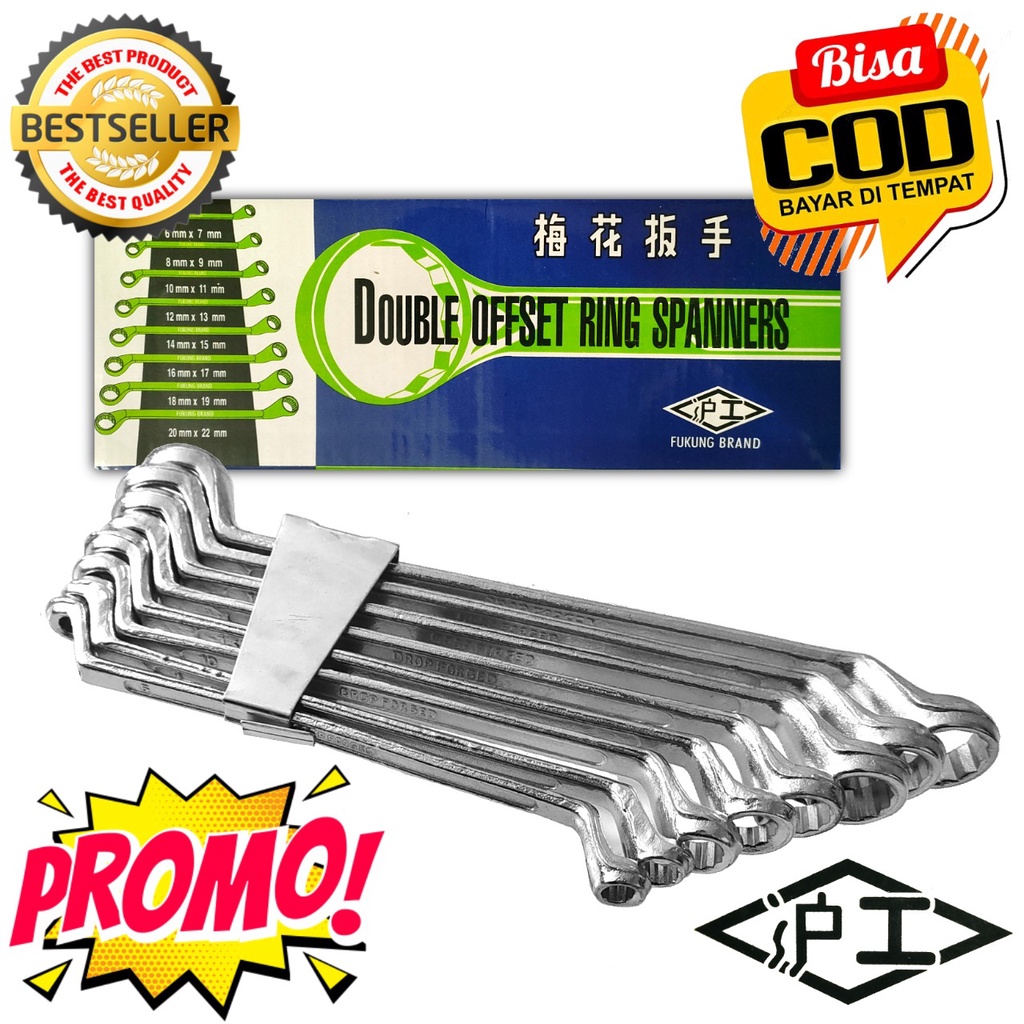 Jual Promo Termurah Kunci Ring Set 8 Pcs FUKUNG Double Offset Rings Spanner Wrench Kit 6-22mm 6 ...
