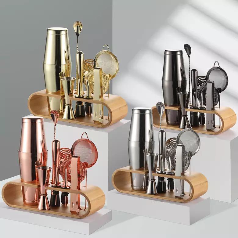 Jual paket lengkap boston shaker cocktail set WOODEN RACK 11pcs ...