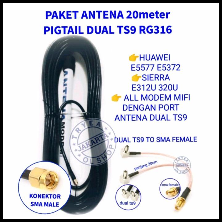 Jual Antena Modem Huawei E5577 E5372S Dual Pigtail Ts9 Rg316 | Shopee ...