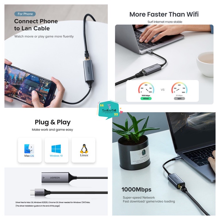 Jual UGREEN Type C to LAN Ethernet Adapter RJ45 Gigabit Network 10 ...