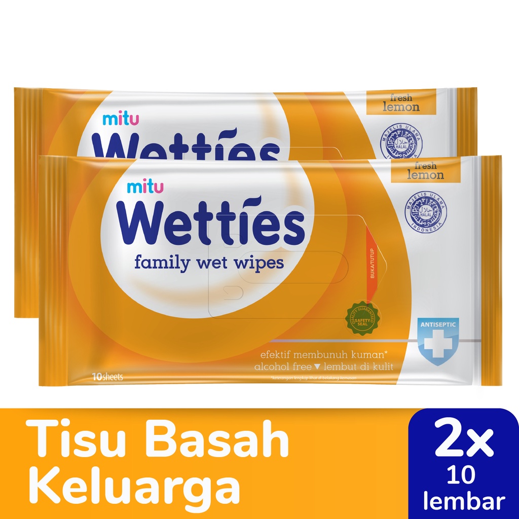 Jual Mitu Wetties Antiseptic Family Wet Wipes Fresh Lemon 10's x2 - Tisu Basah Keluarga | Shopee ...
