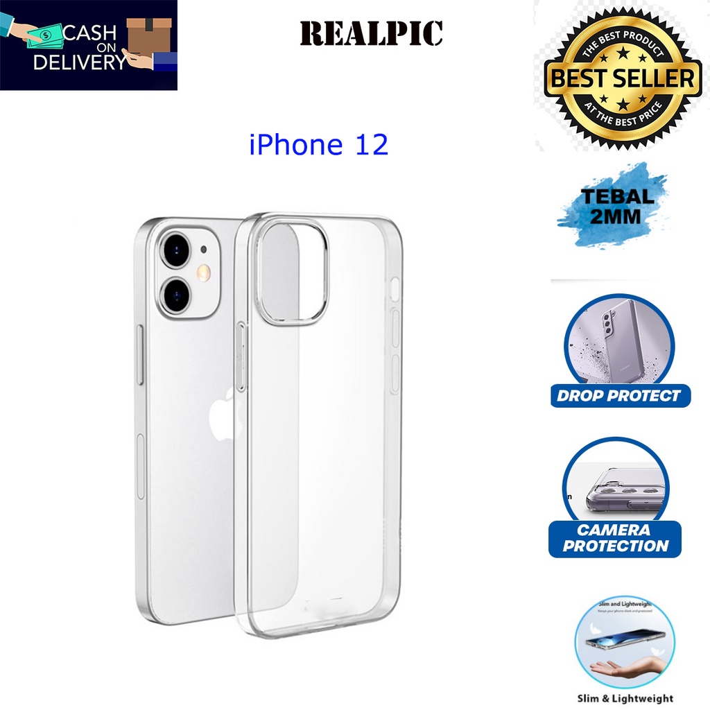 Jual Case iPhone 12 Casing Clear HD KETEBALAN 2MM BENING TRANSPARAN TPU ...