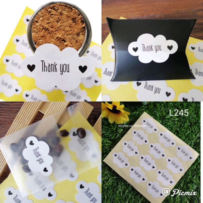 Jual Stiker Sticker Label Thank You Bentuk Awan Putih Segel Kemasan ...