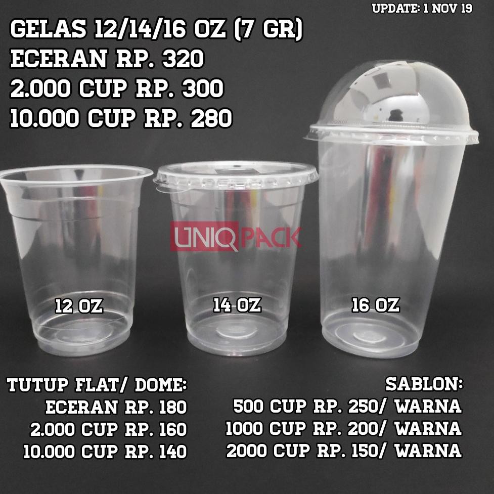 Jual [Gelas+Tutup] Cup Gelas Plastik 12, 14, 16 oz + Tutup Cembung Dome ...