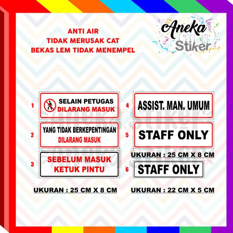 Jual STIKER KANTOR STAFF ONLY / STIKER KETUK PINTU / STIKER SELAIN ... Jual STIKER KANTOR STAFF ONLY / STIKER KETUK PINTU / STIKER SELAIN ...