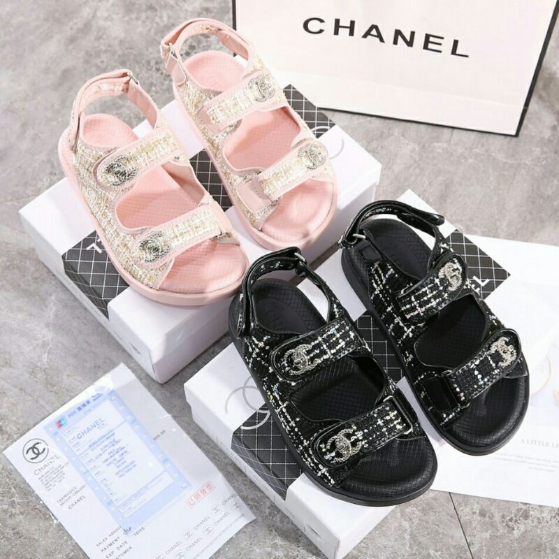 Jual Chanel Dad CC Tweed Sandals (Pls baca deskripsi lengkap) | Shopee ...