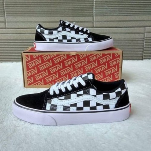 Jual Sepatu Sneakers Old Skool Black White pria wanita Vns Motif Putih ...