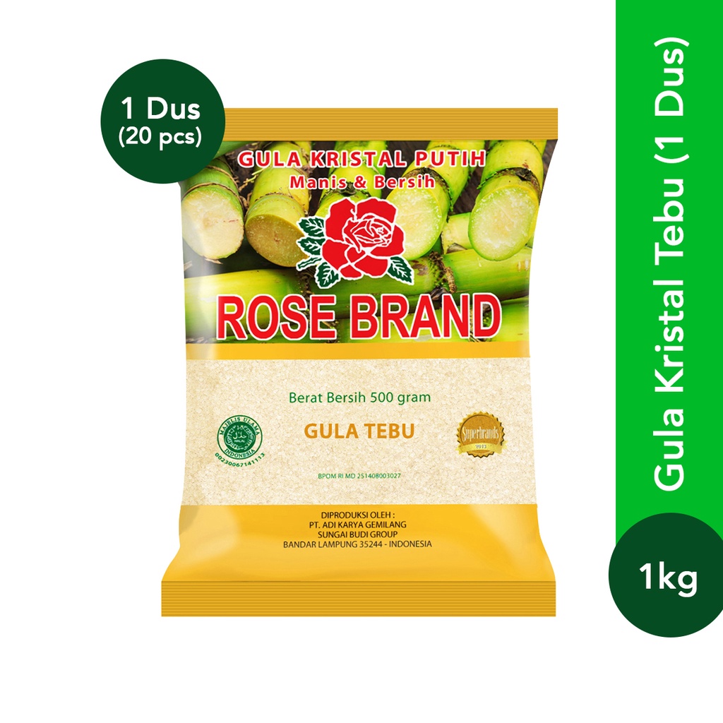 Jual Paket Gula Pasir Kuning Rose Brand kemasan 1 KG (1 DUS) | Shopee ...