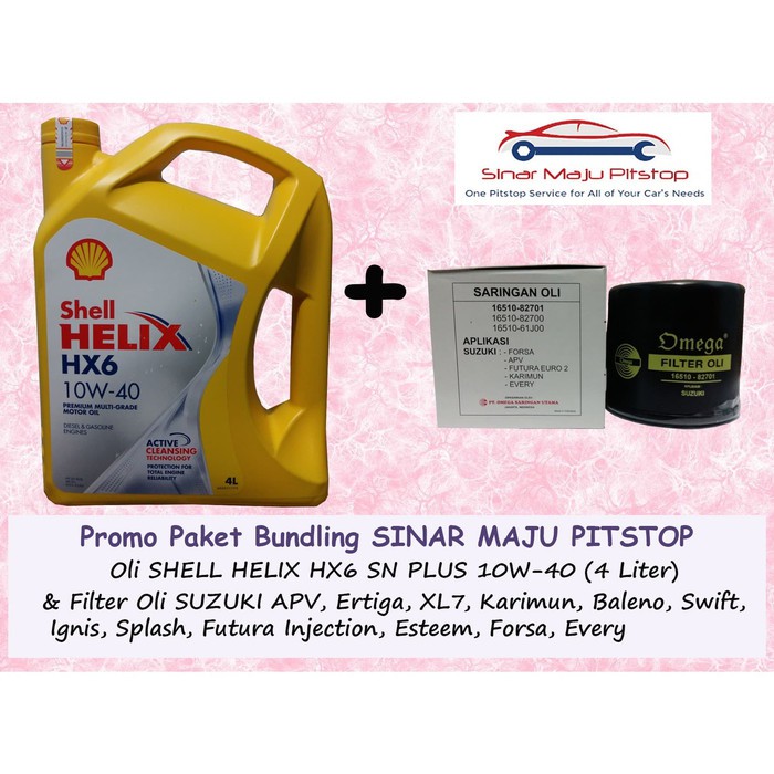 Jual Paket Oli SHELL HELIX HX6 SN PLUS 10W-40 4 LITER & Filter Mobil SUZUKI BALENO & SWIFT ...