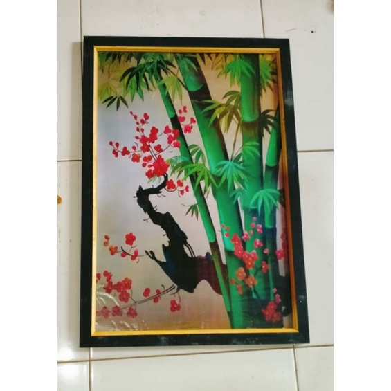 Jual hiasan dinding lukisan cetak bambu jepang plus bingkai ukuran 65× ...