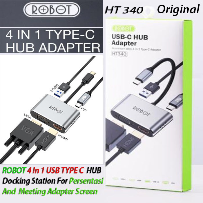 Jual USB HUB TYPE-C ROBOT HT340 4 IN 1 DOCKING STATION SPACE GREY ...