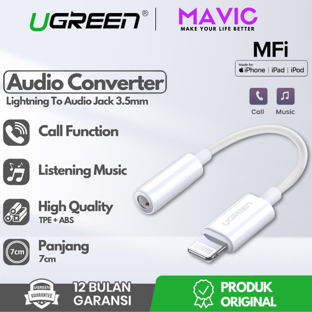 Jual Ugreen US212 MFI Audio Converter Headset Adapter Splitter iPhone ...