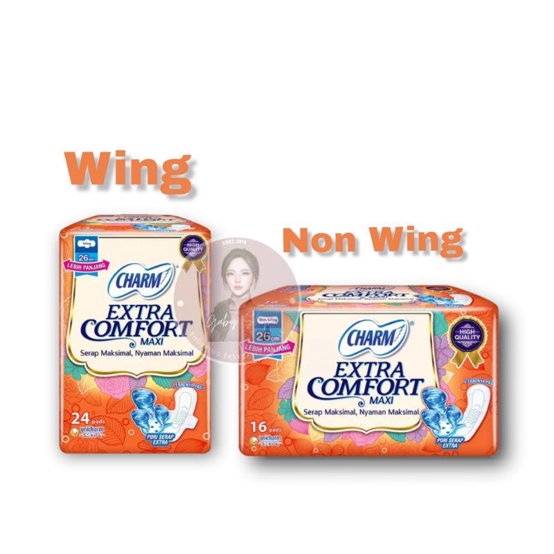 Jual CHARM EXTRA COMFORT MAXI NON WING/WING 26 CM | Shopee Indonesia