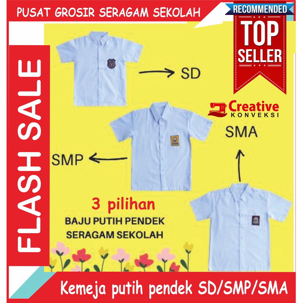 Jual HEM PENDEK PUTIH BED BORDIR TK/SD/SMP/SMA/KULIAH/Kerja BAHAN ...