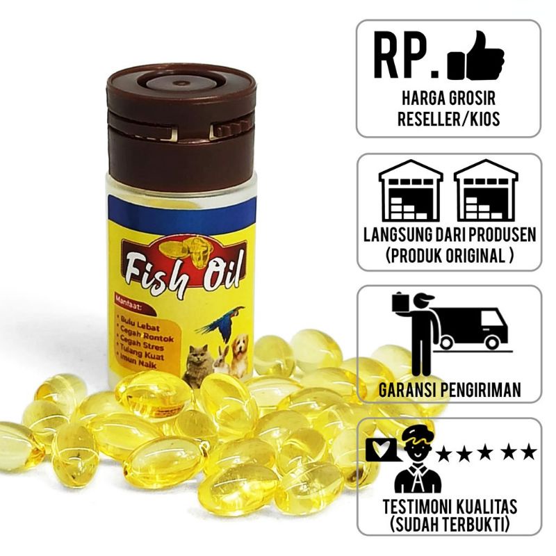 Jual fish oil minyak ikan untuk hewan isi 20 butir | Shopee Indonesia