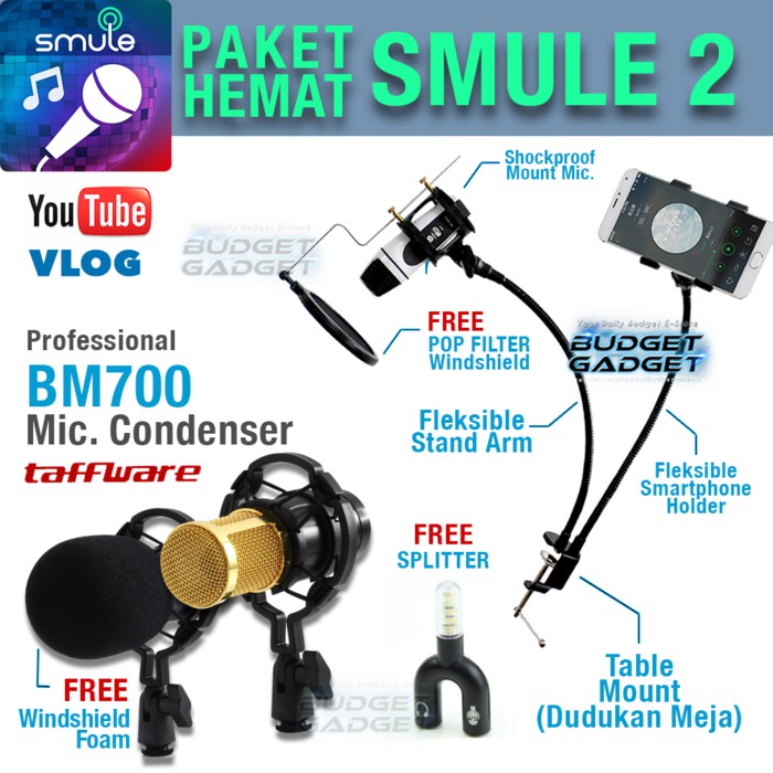 Jual Paket SMULE 2 Microphone BM700 + Stand Gantung + Pop Filter ...