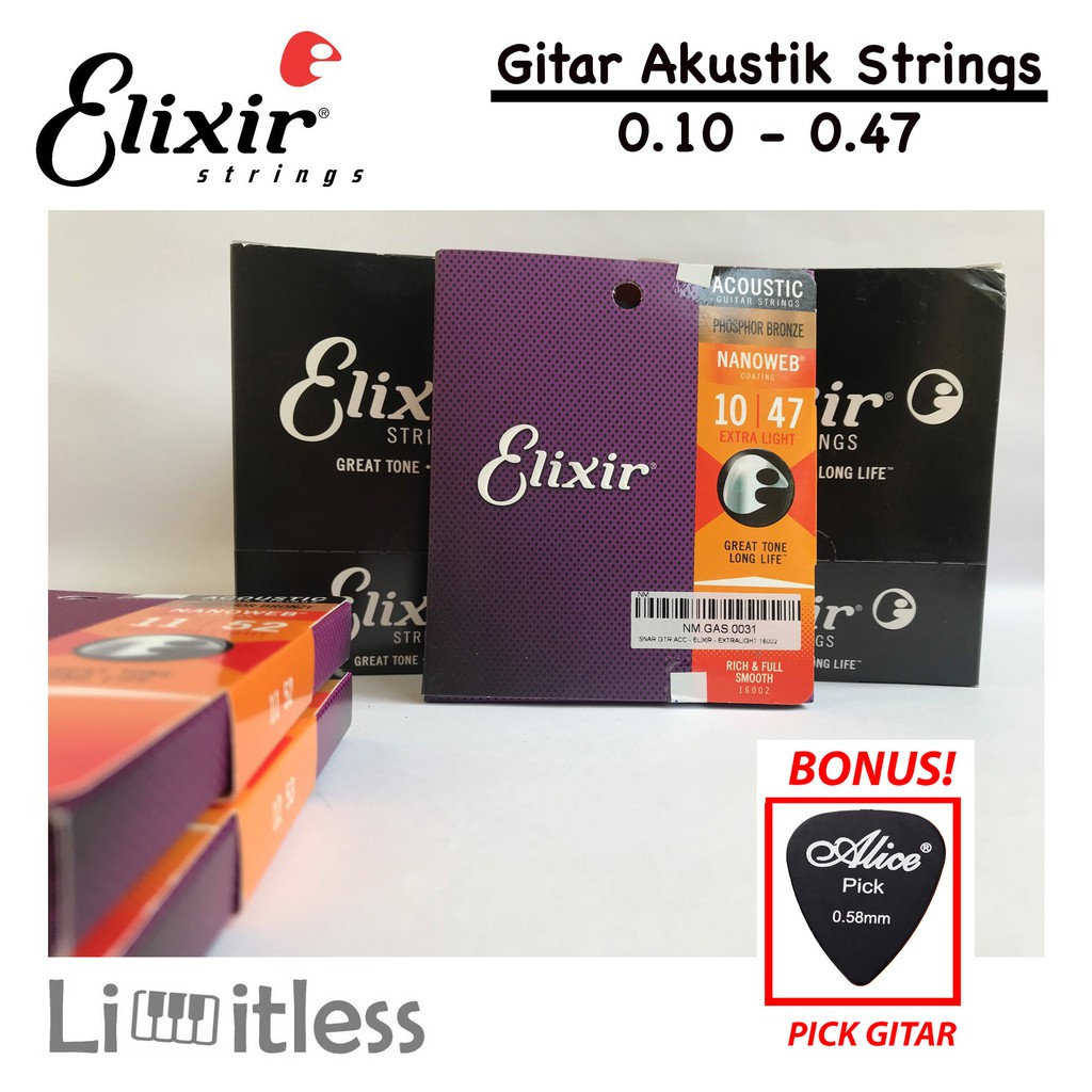 Jual Elixir 16002 Senar Gitar Akustik String 010 - 047 Phospor Bronze ...