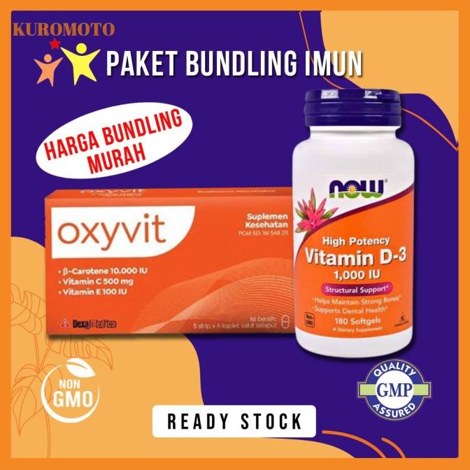 Jual Bundling OxyVit Vitamin C 500mg dan NOW Vitamin D3 1000iu 180 ...