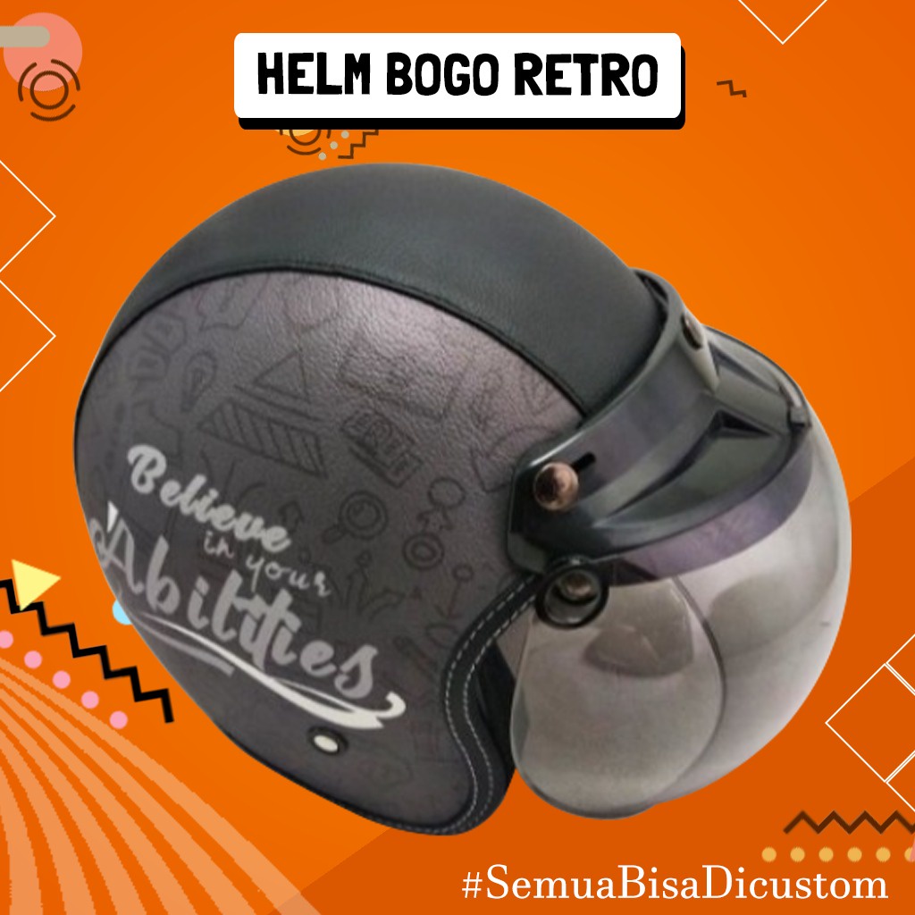 Jual Helm SNI BOGO Kulit Motif Believe In Your Ability Kaca Bubble ...