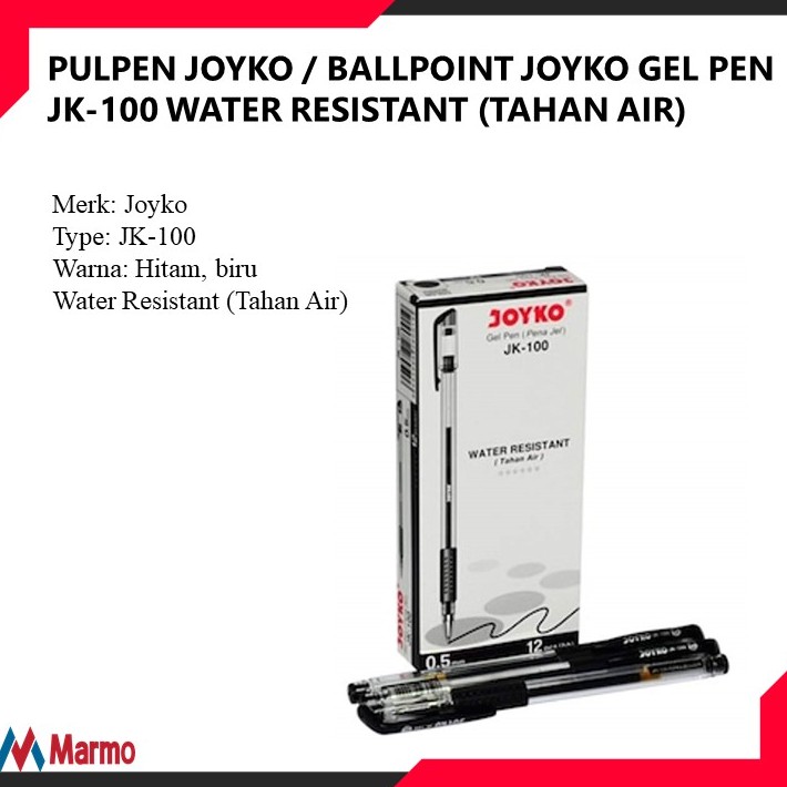 Jual PULPEN JOYKO / BALLPOINT JOYKO GEL PEN JK-100 WATER RESISTANT ...