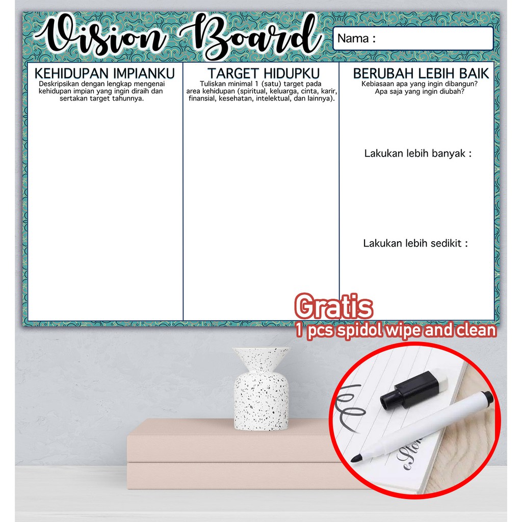 Jual Vision Board Wall Planner Papan Impian Resolusi 2021- Wipe and ...