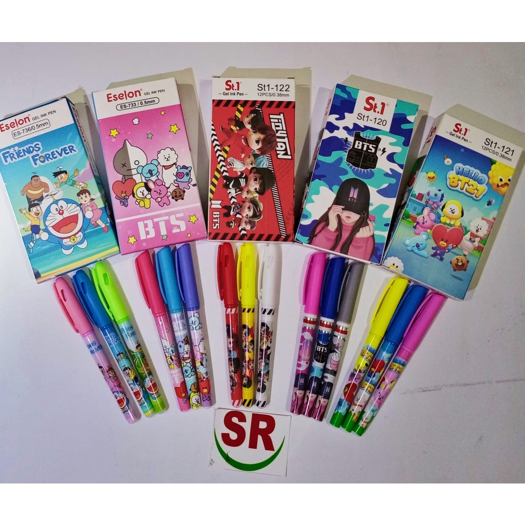 Jual Ballpoint Gel Motif Karakter BTS/Doraemon/Army/BT21/TinyTan (Per ...