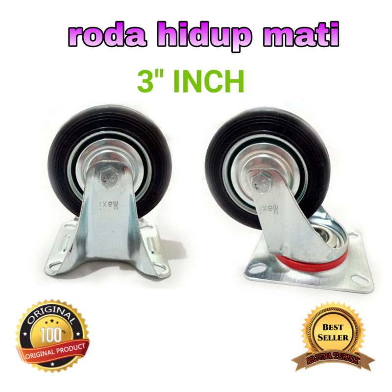 Jual Roda Troley Troli Gerobak Rombong Hidup Mati 3" inch | Shopee ...