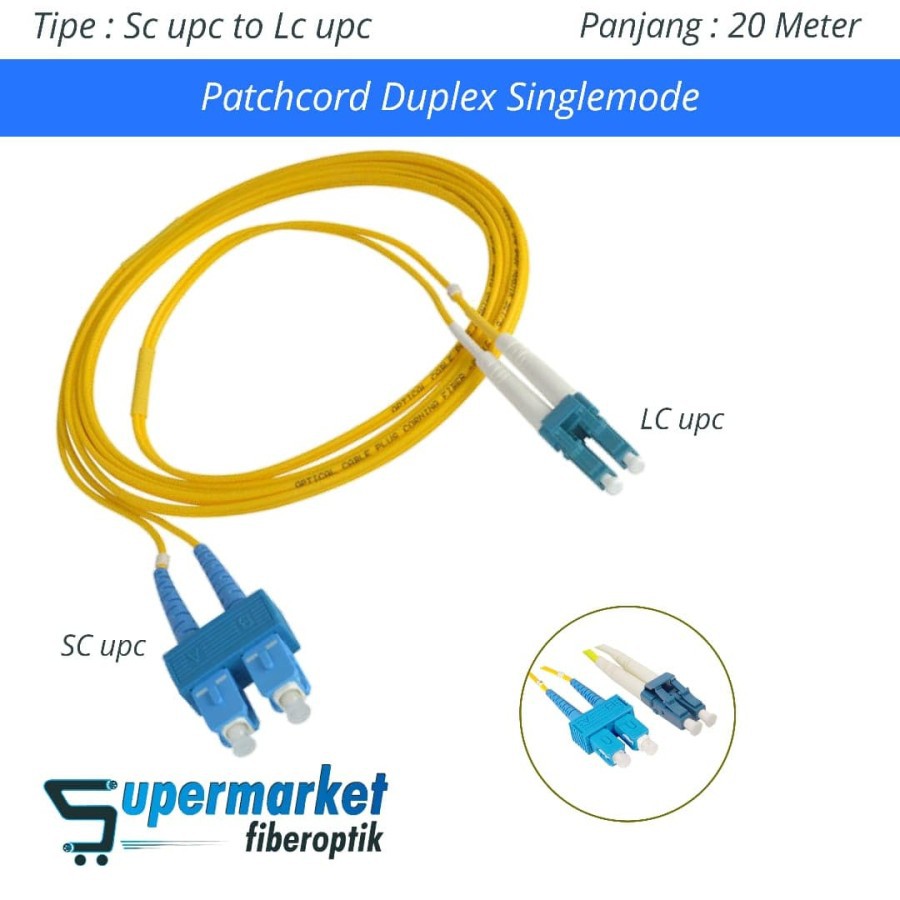 Jual Patchcord Fiber Optik SC-LC duplex 20 meter Patch Cord SC LC UPC ...