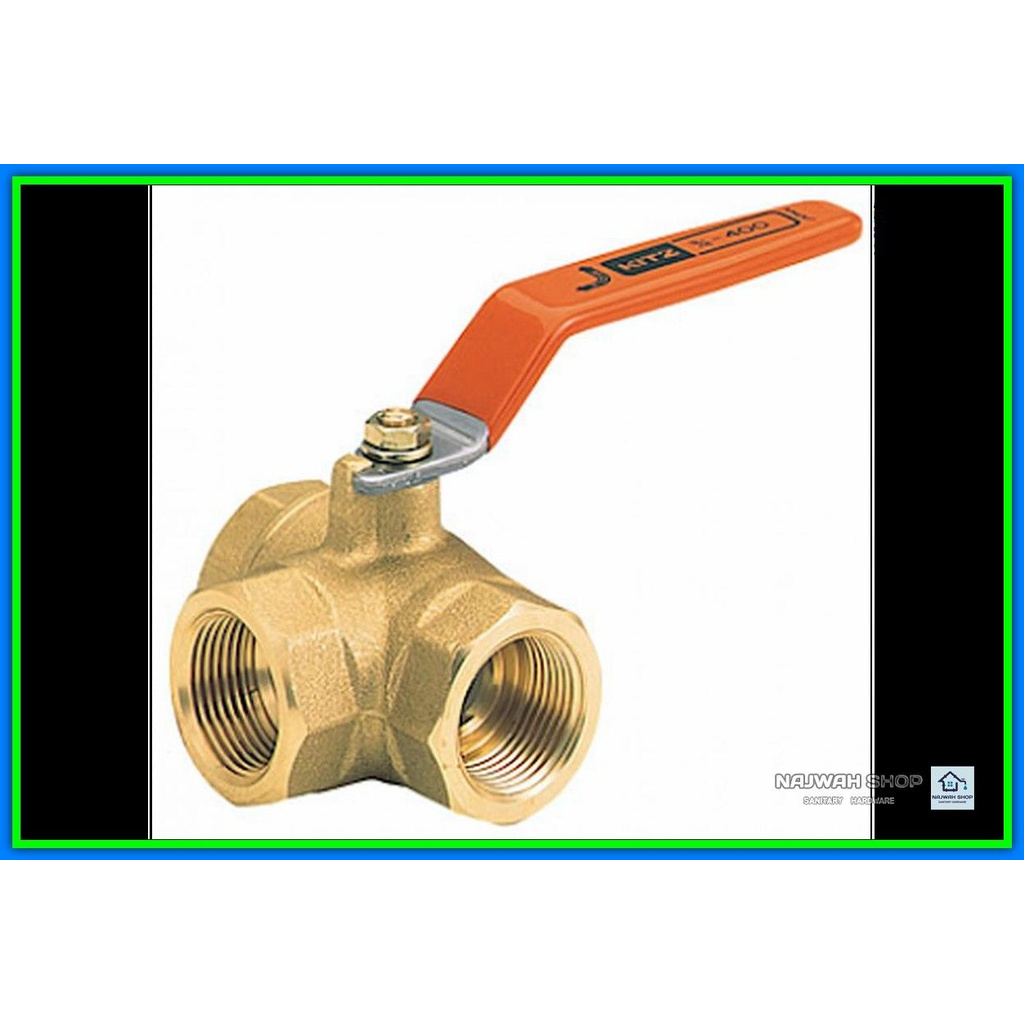 Jual Stop Kran Ball Valve 3 Arah 1 1/4" inch Kitz L Port Class 400 Brass Kuningan Original Murah ...
