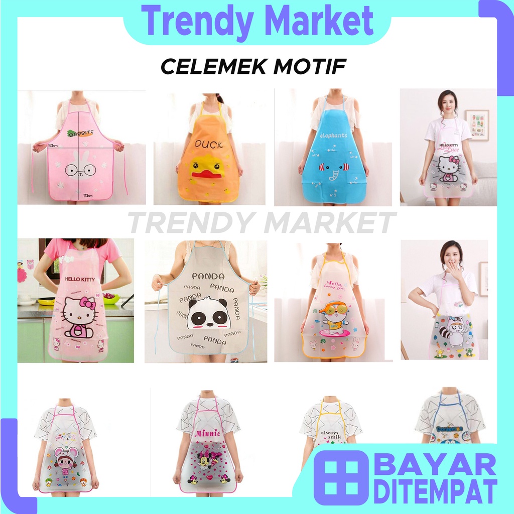 Jual TrendyMarket COD CELEMEK PLASTIK MOTIF KARAKTER ANAK APRON DAPUR ...