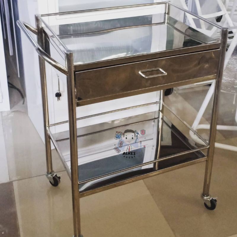 Jual Troli Meja Instrumen 2 Susun dan 1 Laci / Trolley Instrumen ...