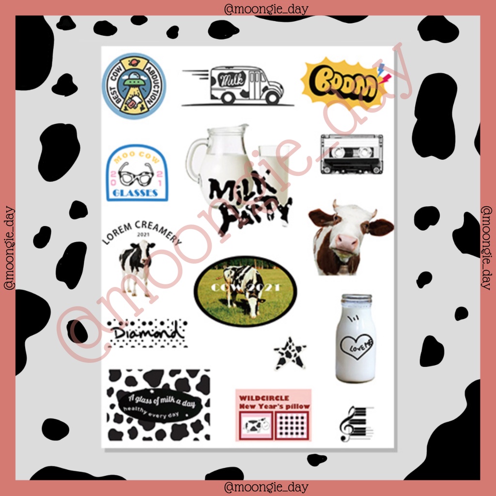 Jual 1 LEMBAR STIKER TEMA SAPI COW MONOCROME LUCU MURAH BULLET JURNAL ...
