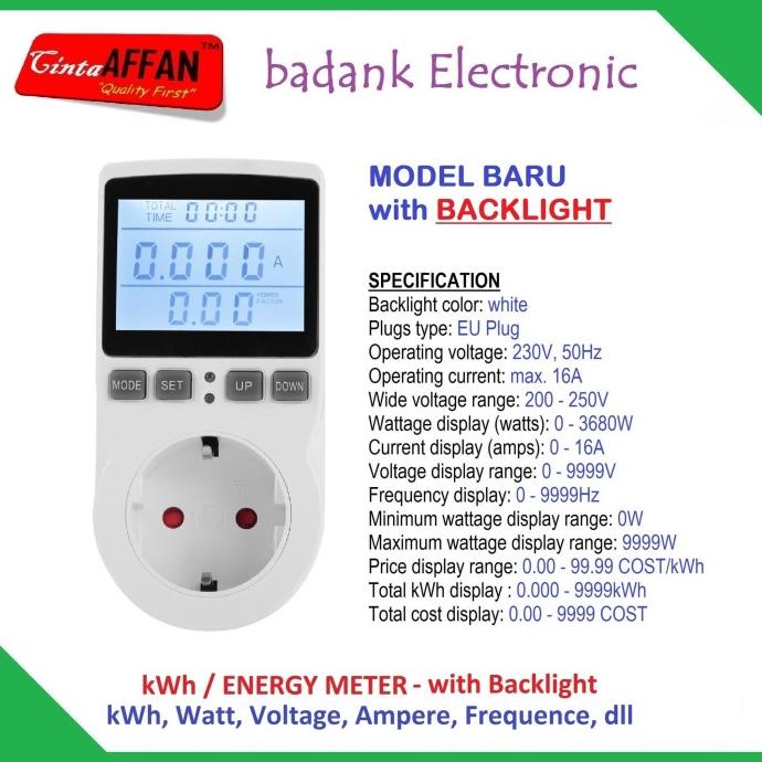 Jual AC Digital Energy Meter - kWh Watt Voltage Ampere Frequency PF ...